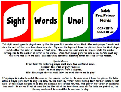 Classroom Freebies Too: Fun Sight Words Uno Game!