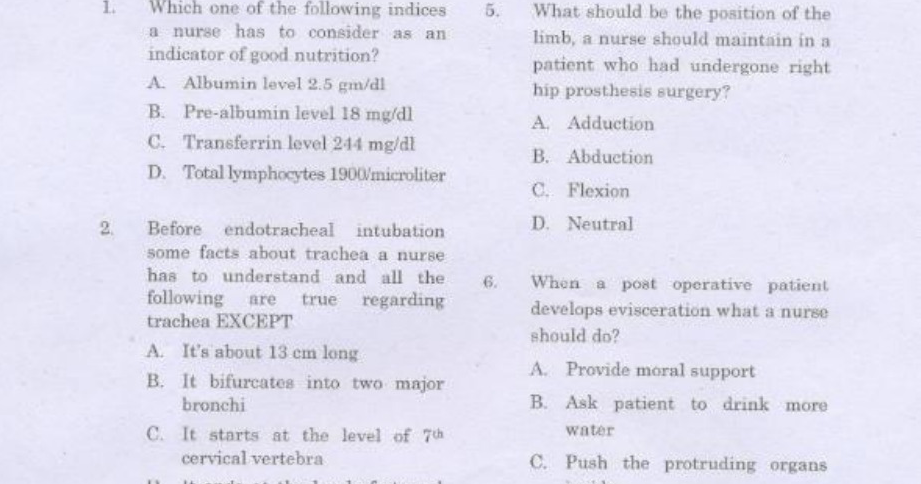 Staff Nurse Exam Model Question Paper- 100 Questions