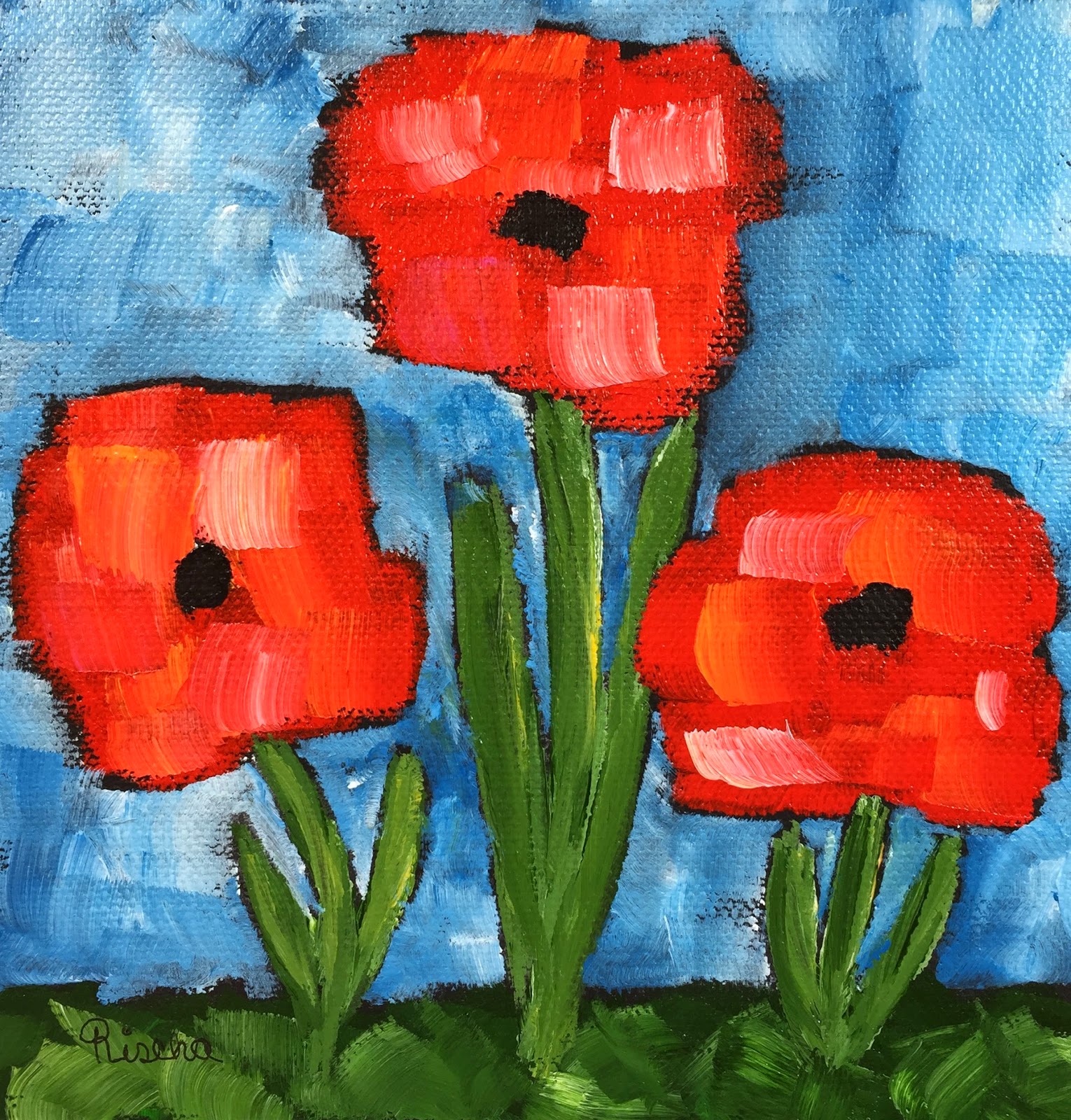 Artist-Ri Studio: Day 26 - Abstract Poppies