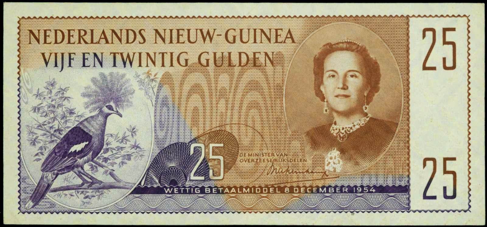 Netherlands New Guinea 25 Gulden banknote 1954 Queen Juliana|World ...