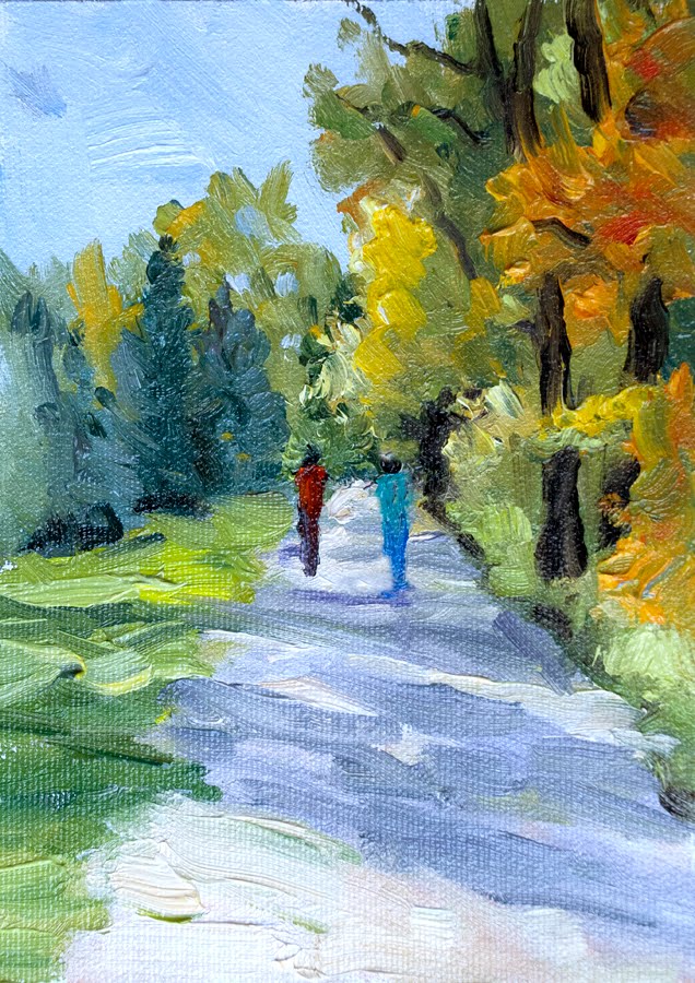 Kit Hevron Mahoney Fine Art: KMD2655 Morning Walk (landscape, autumn ...