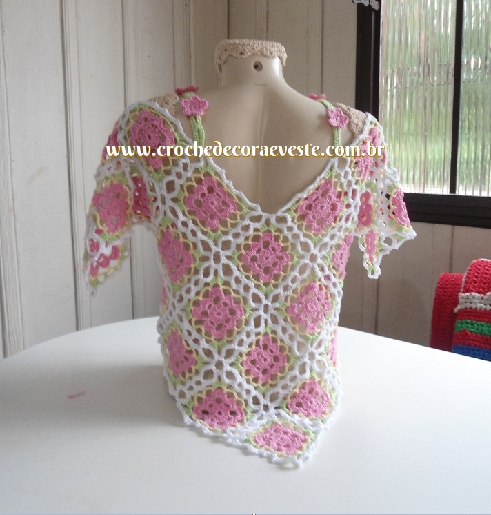 crochelinhasagulhas: Blusa com square colorido em crochê