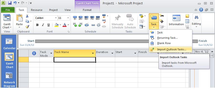 Microsoft Project 2010 ( MSP ): Import Outlook Tasks in MSP 2010