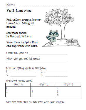 The Very Busy Classroom: Fall Leaves Poem