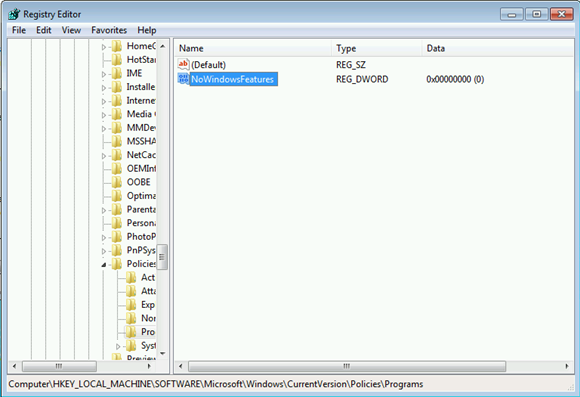 Johnny's space: Enable “Windows Features” in POSReady 7