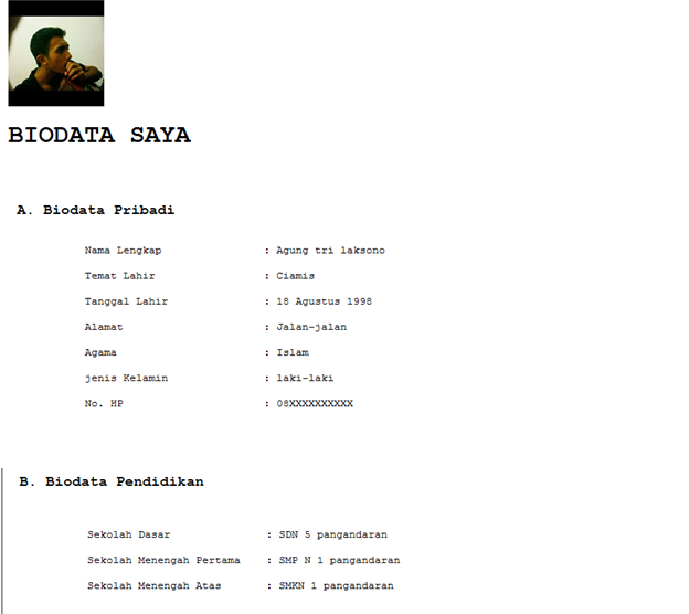 Cara membuat biodata sederhana di html - Belajar Komputer