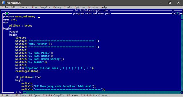 Program Pascal: Program Menu Makanan