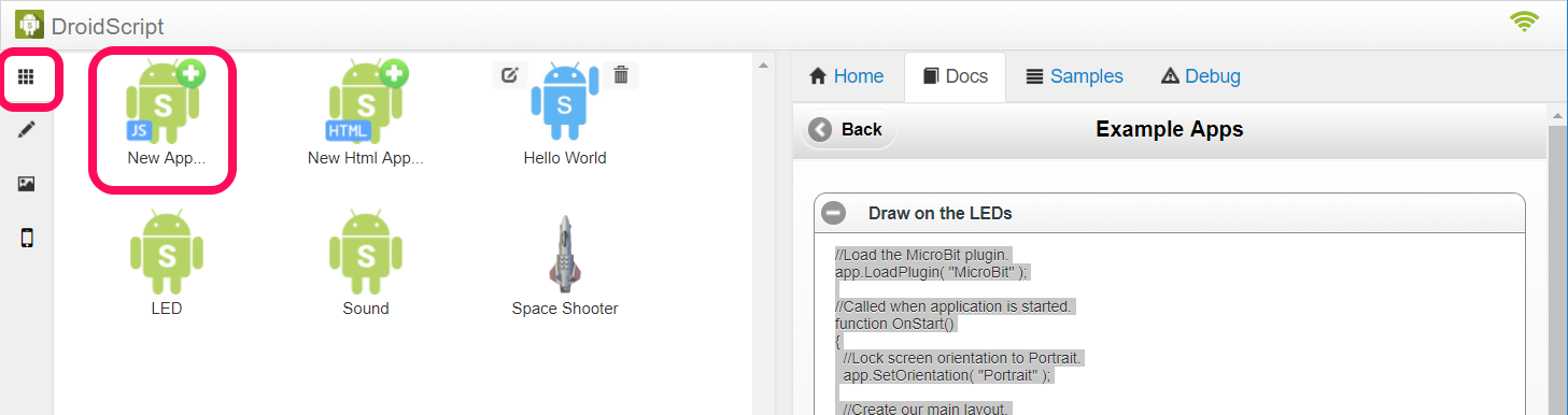 安裝 Android app - DroidScript 來寫 JavaScript 碼 即時點玩 BBC micro:bit LED矩陣