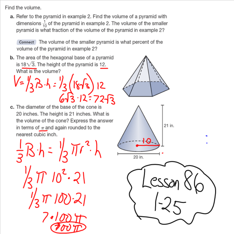 Mr. Porter's Pre-Algebra Class: Lesson 86 Volume of a Cone and Pyramid