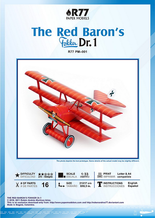 Red Baron's Fokker Dr.1 Papercraft | Papercraft Paradise | PaperCrafts ...