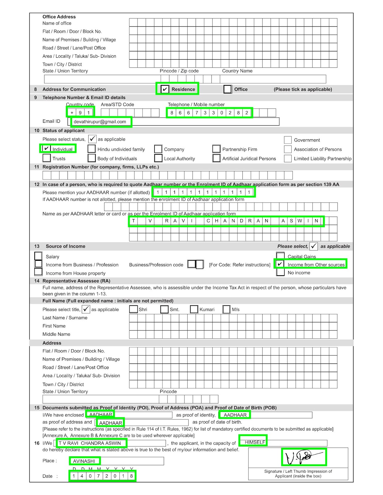 DEVA THIRUPUR: PAN CARD FORM FILLING METHOD 12