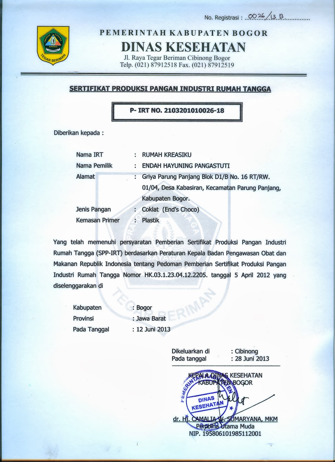 Rumah-Kreasiku: Sertifikat PIRT Rumah Kreasiku