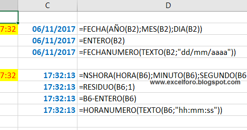 Formas de extraer Fecha y Hora de una fecha completa | EXCEL FORO: Un blog de Excel