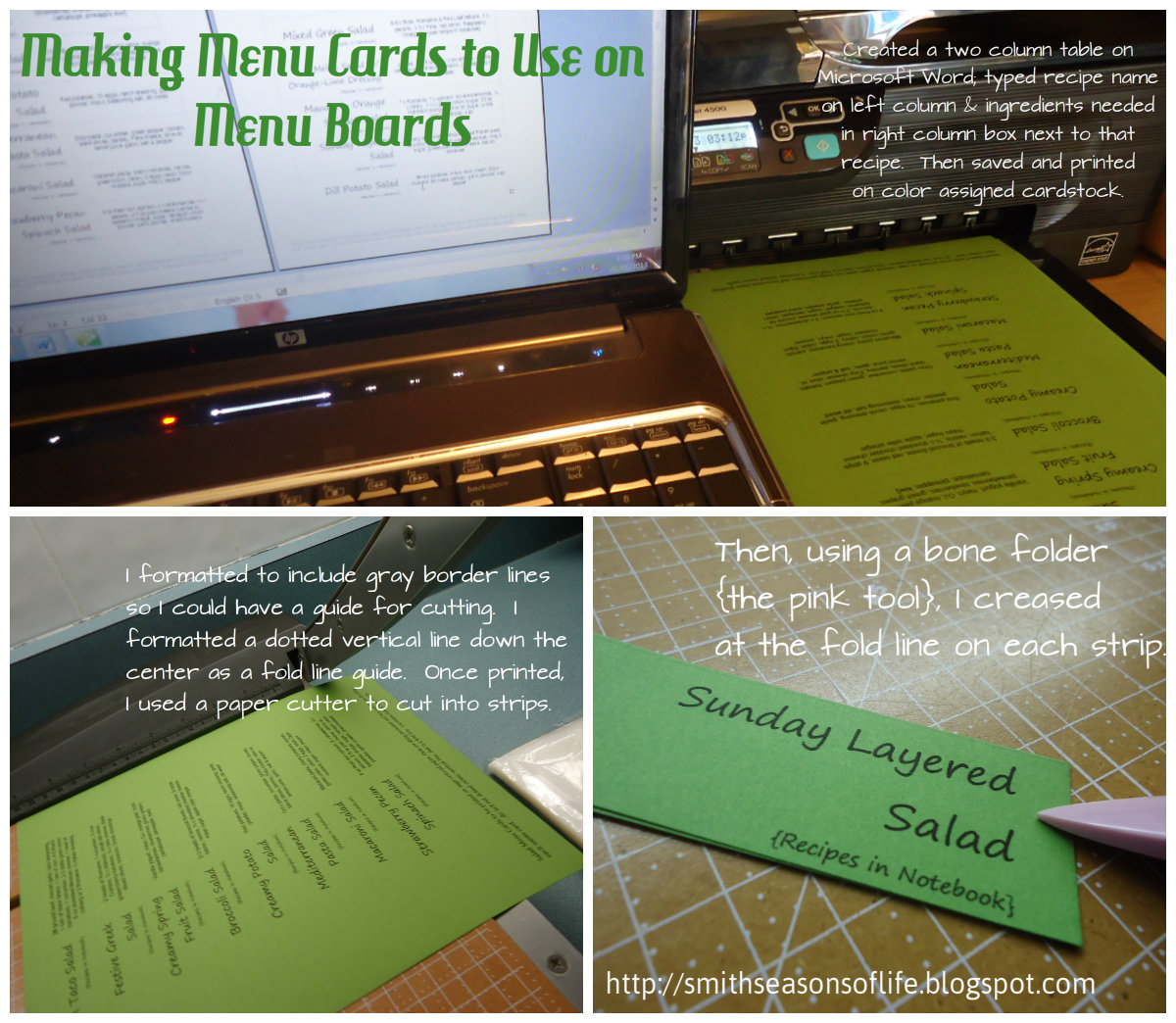 Seasons of Life: Menu Board Cards & Recipe Organization