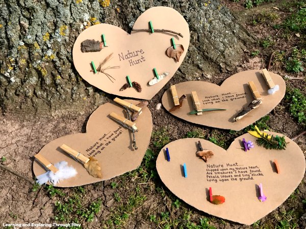 Learning and Exploring Through Play: Nature Hunt Cardboard Hearts
