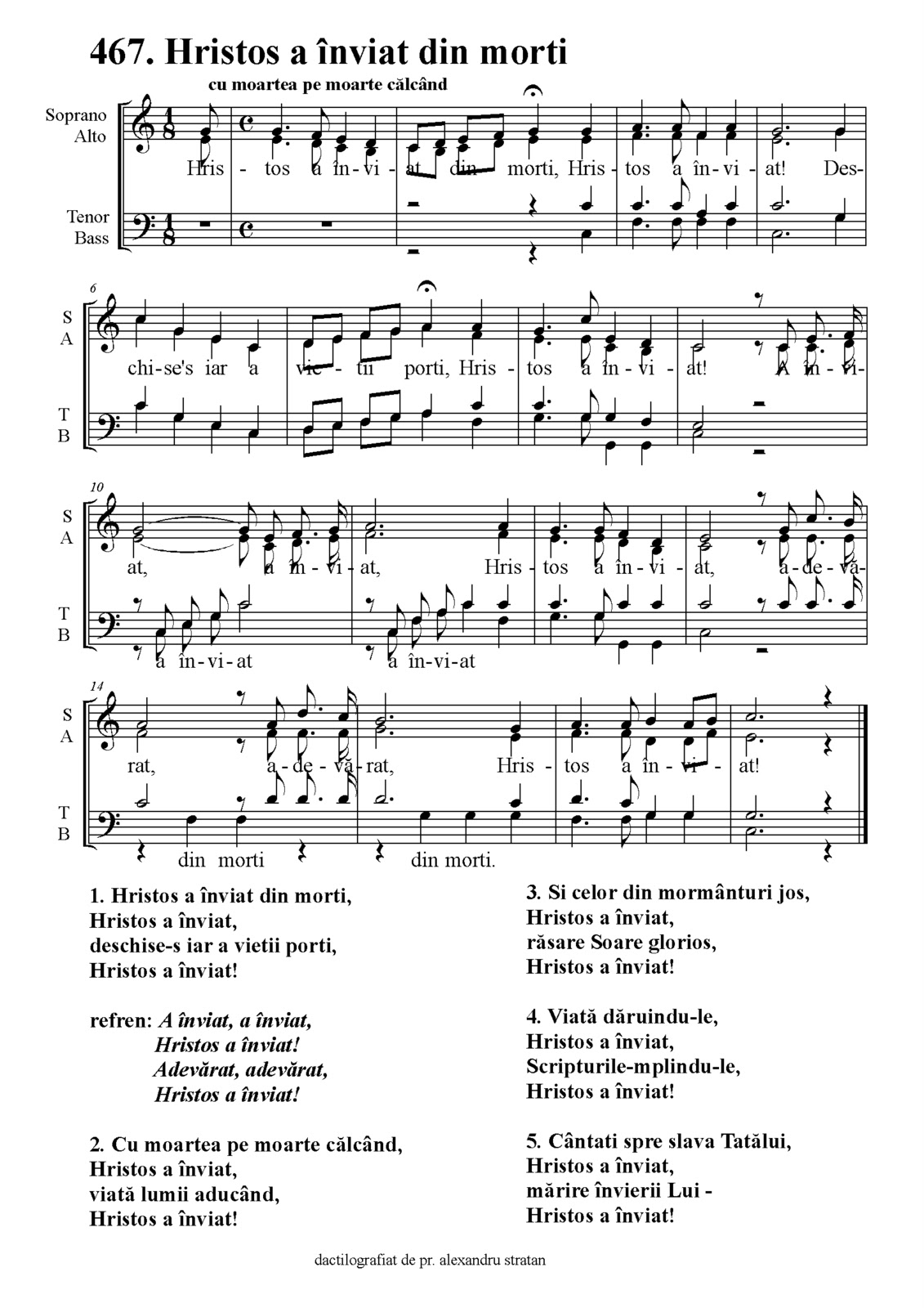 Biserica Ortodoxă: 467 Hristos a înviat din morţi (slăvire pe note) Biserica Ortodoxă: 467 Hristos a înviat din morţi (slăvire pe note)