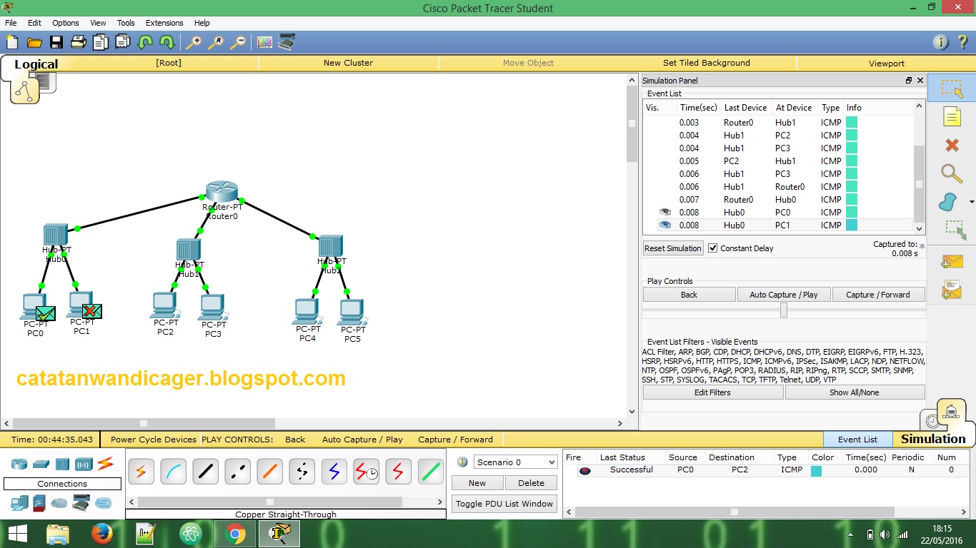 Belajar packet tracer , menghubungkan 3 jaringan komputer