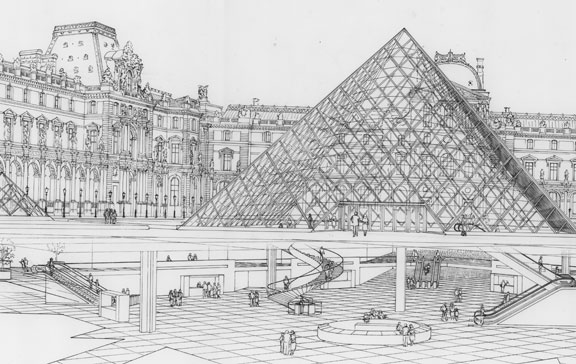 Beyond Architectural Illustration: Airbrush Demo - I M Pei's Louvre
