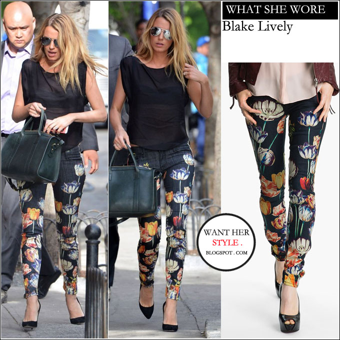 What She Wore Blake Lively In Floral Print Skinny Jeans In New York On May 7 ~ I Want Her Style