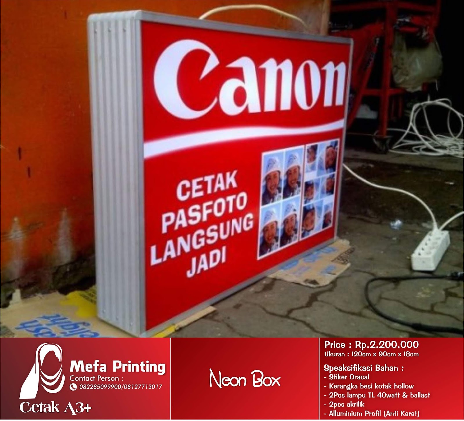 Neon Box ukuran 120x90cm (2muka)