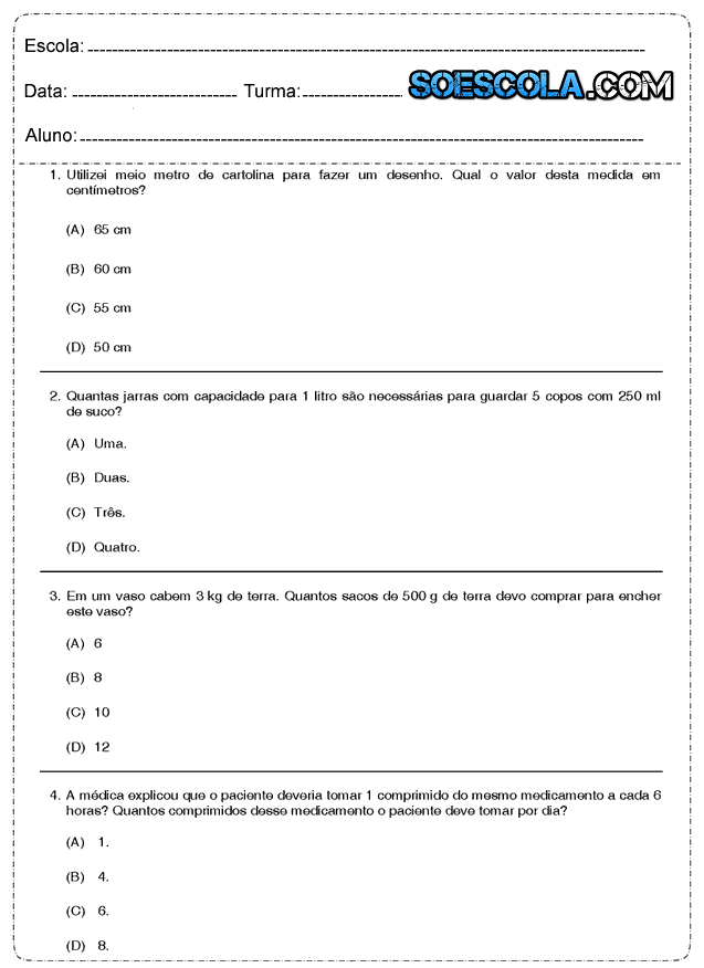 Atividades de matemática para o 5° ano do ensino fundamental — SÓ ESCOLA