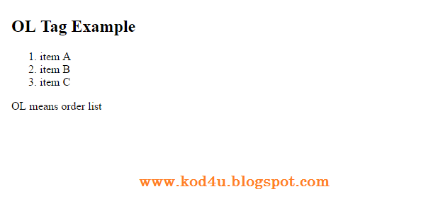 HTML OL Tag Example HTML OL Tag Example