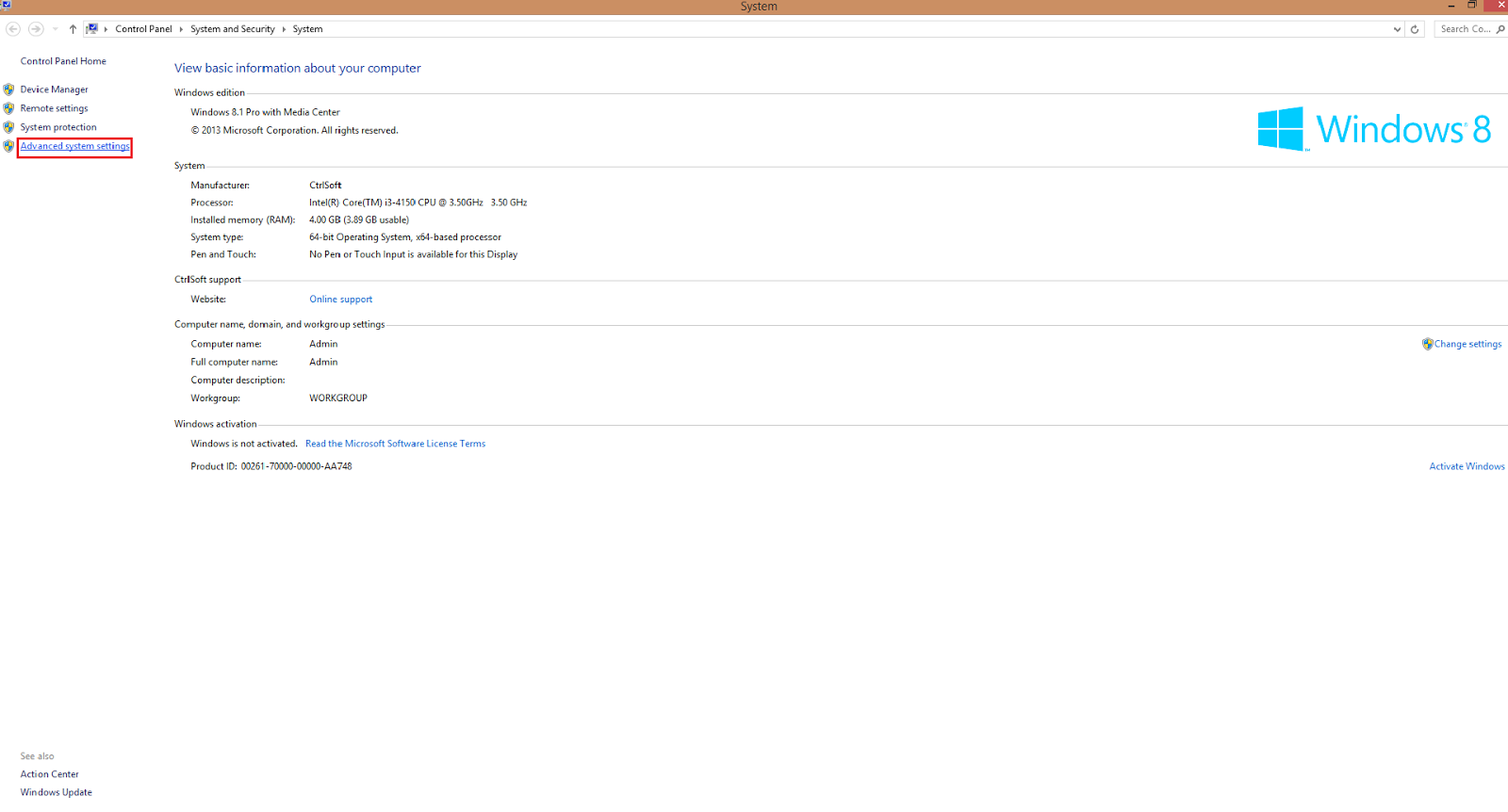Now Click on "Advanced System Settings"