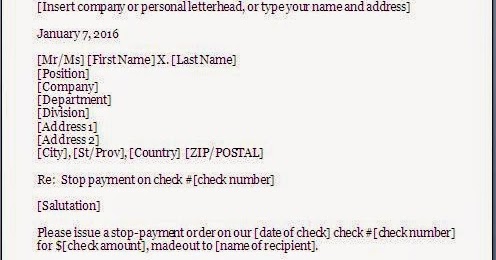 Stop Payment Letter to Bank Format in Word