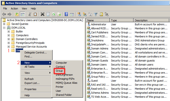 Pantallazos.es: Active Directory: Crear un nuevo Grupo de usuarios.