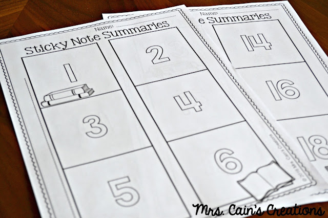 Mrs. Cain's Creations: Sticky Note Summaries...A Reading Strategy ...