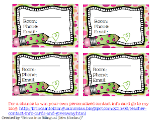 Brinca Into Bilingual (Mrs. Nicolau): Teacher Contact Info Cards and a ...