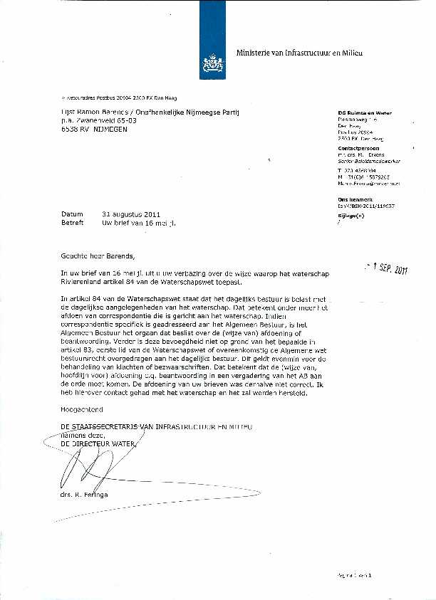 hanviskie: Brief van staatssecretaris