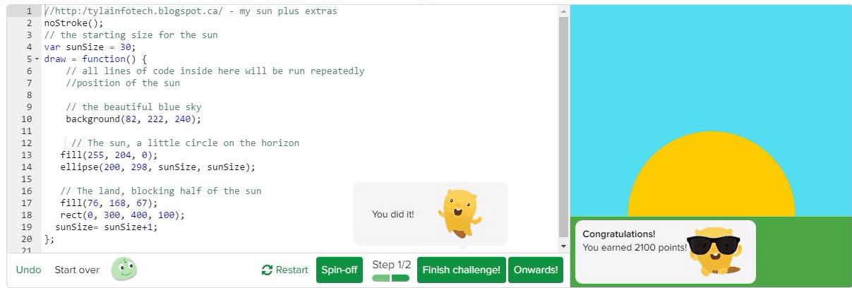 Tyla IT10: 07 Exploding Sun - JavaScript - Khan Academy