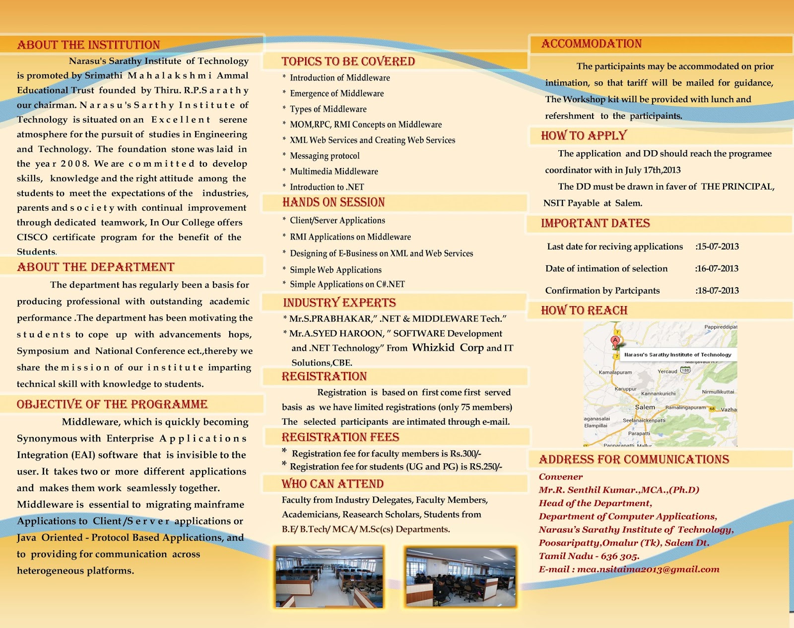 MCA Groups: NSIT-MCA Department WORKSHOP Invitation MCA Groups: NSIT-MCA Department WORKSHOP Invitation