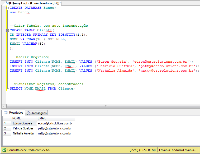 Edson Gouveia de Brito: Auto Incremento - SQL Server