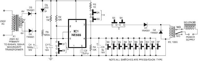Simple 555 Timer Circuit key cod | Supreem Circuits Diagram and Projects