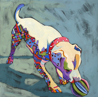 Daily Painters Abstract Gallery: Contemporary dog painting, "Play Ball ...