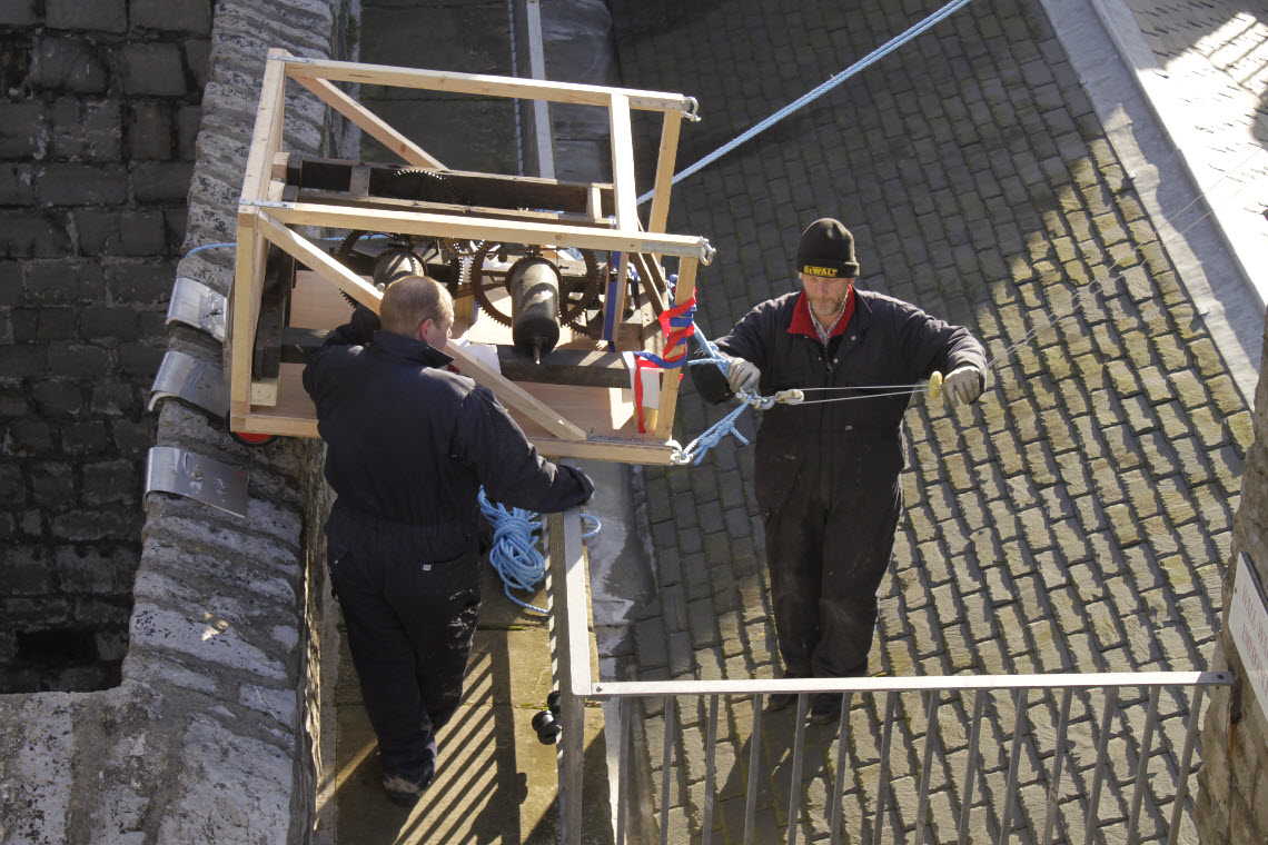 Castle Rushen Clock Conservation News: The clock is lowered from the ...