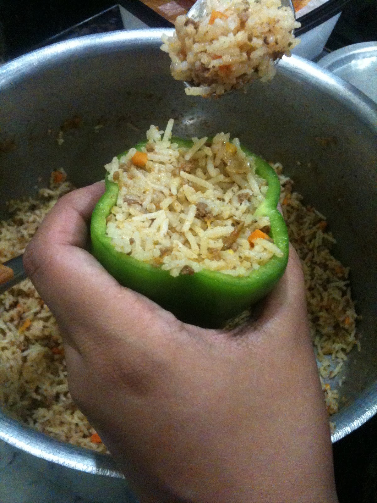 My Passion For Cooking: Baked Capsicum Stuffed With Mince Fried Rice
