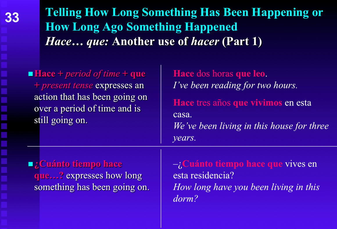 Beginning Spanish 2: ¿Cuánto tiempo hace que estudias español?