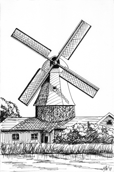 Mark Webster Aritst: Mark Webster Artist - Windmill Landscape Pen and ...