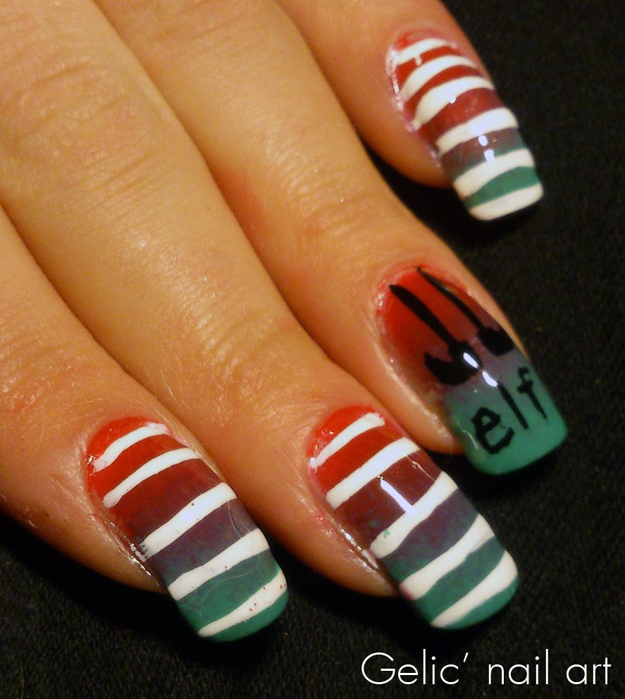 Gelic' nail art: Christmas Elf nail art