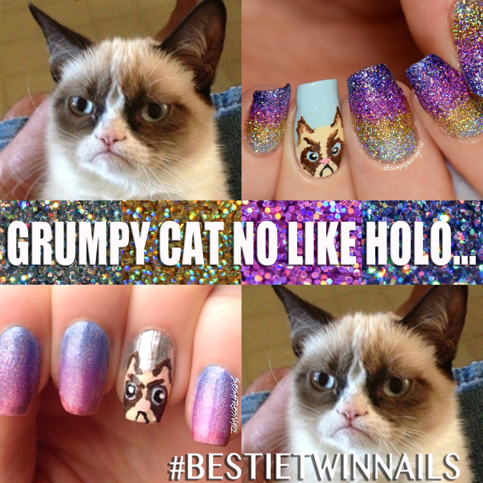Simply Nailogical: Grumpy cat not a fan of holo glitter
