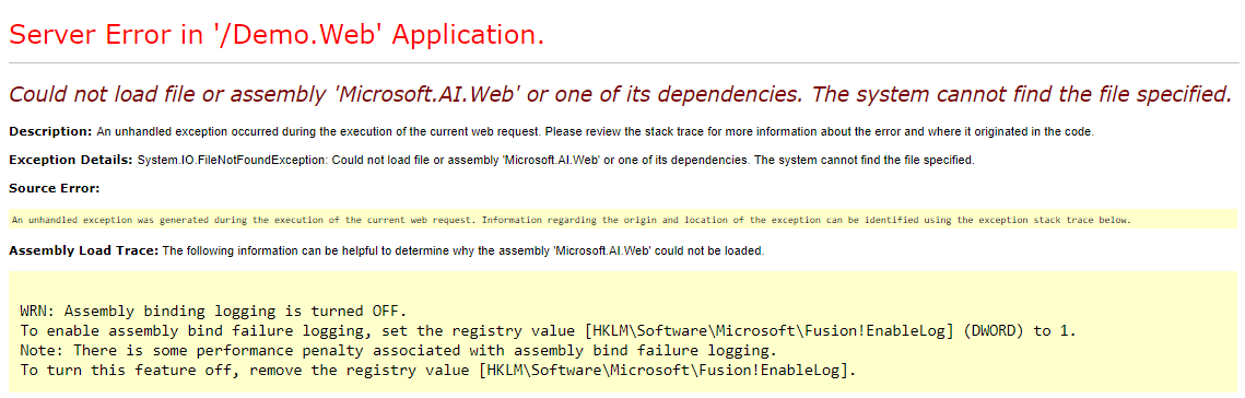 Microsoft Developer Mvc Could Not Load File Or Assembly Microsoft Ai Web Or One Of Its