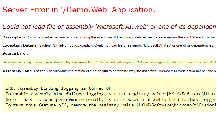 Microsoft Developer Mvc Could Not Load File Or Assembly Microsoft Ai Web Or One Of Its