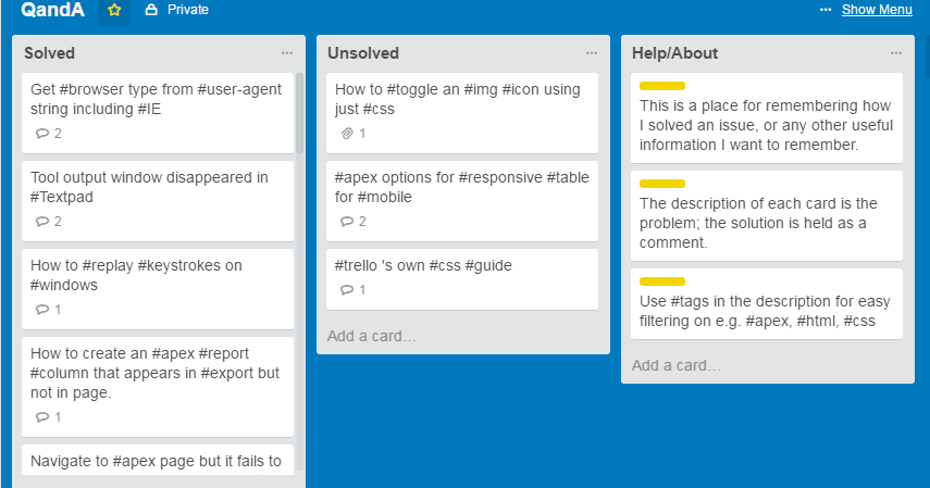 Tony Andrews on Oracle and Databases: Trello is my new knowledge base