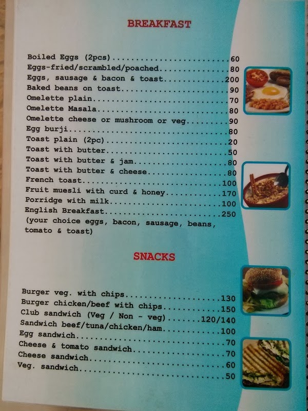 Travel and food tales: Goa - Food, Menus - Baga (Part 1)