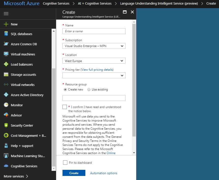 LUIS - The Language Understanding Intelligence Service