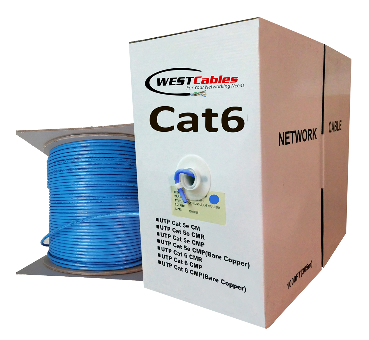 1000FT Cat6 Plenum CMP Ethernet UTP Bulk Cable ~ WESTCables