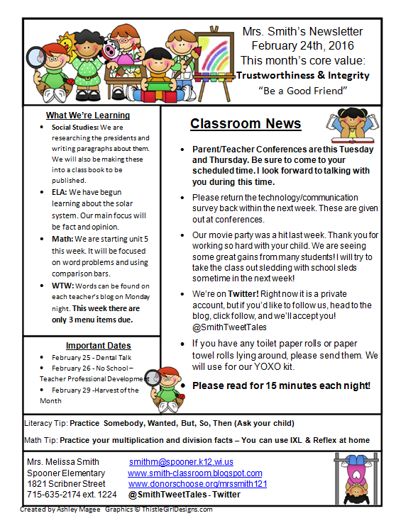 Mrs. Smith's classroom blog: This Week's Newsletter (Better Late Than ...